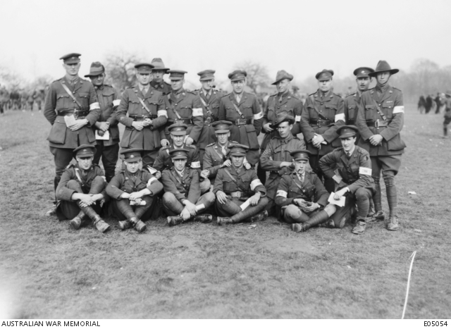 An outdoors group portrait of unidentified officials of the 2nd ...