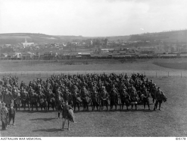 An outdoors group portrait of unidentified members of the 3rd ...