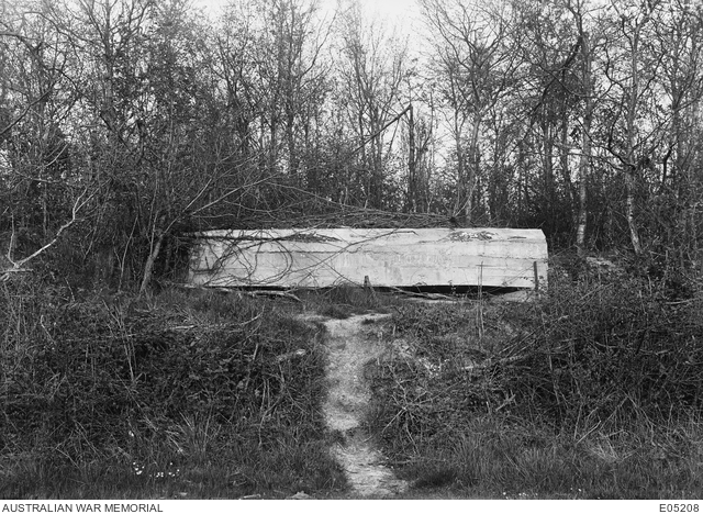 German twin machine gun posts situated amidst a wood. The roof of the ...