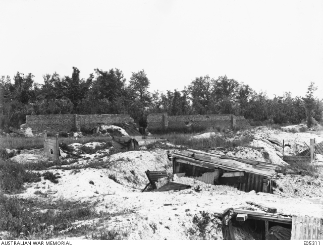 The ruins of trenches near the shell damaged wall in front of the ...