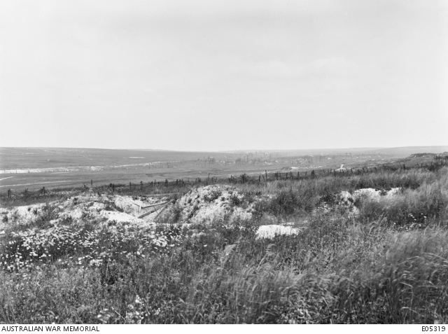 A view from the Bapaume Road looking north east towards Mont St Quentin ...