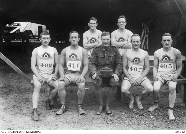 Outdoor group portrait of the Australian boxers and wrestlers ...
