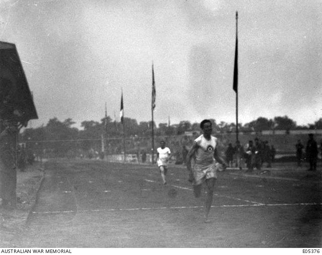 A heat in the 200 metre race held at the Inter Allied Games held at the ...