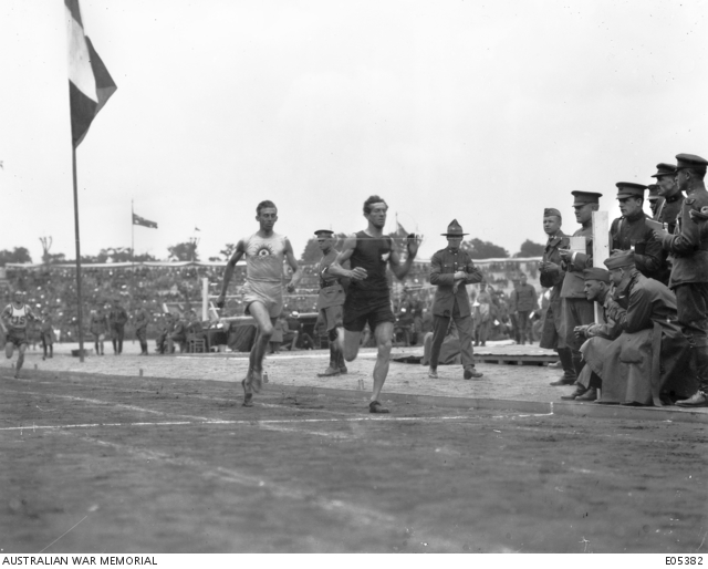 The first heat of the 800 metre foot race at the Inter Allied Games ...