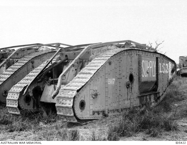 The back and side view of a Mark IV Supply Tank located at a tank park ...