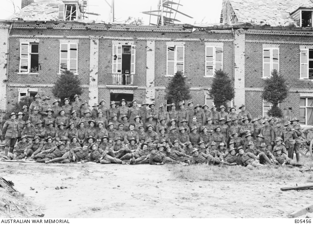 An outdoors group portrait of unidentified members of 3 Company of the ...