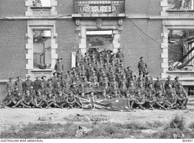 An outdoors group portrait of unidentified members of No 2 Company of ...