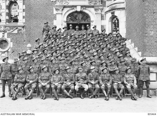 An outdoors group portrait of unidentified members of No 2 Company of ...