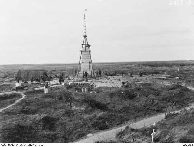 The 1st Australian Division memorial being erected. Unidentified ...