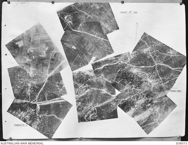 An aerial photomosaic showing Courcelette and Mouquet Farm ...