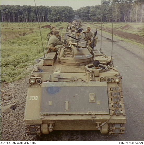 South Vietnam. 1970. A column of armoured personnel carrier (APC) with ...