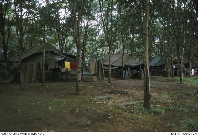 Nui Dat, South Vietnam. 1971. Exterior view of Headquarters Company ...
