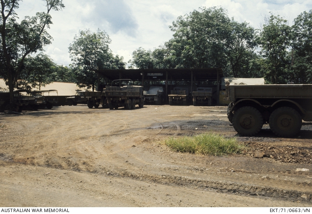Nui Dat, South Vietnam. 1971. Vehicles of 1 Field Regiment, Light Aid ...