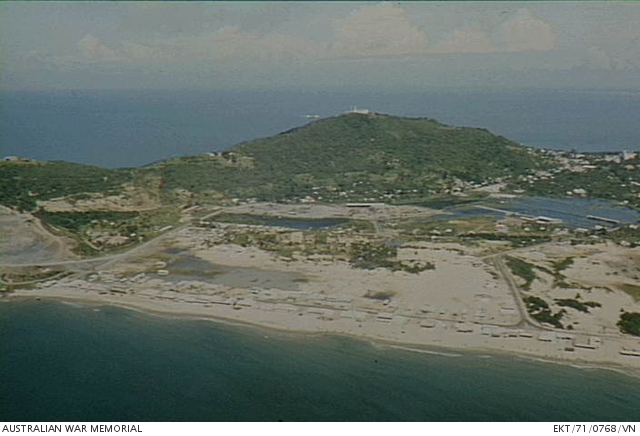 Vung Tau, South Vietnam. 1971. Aerial view of 1st Australian Logistic ...