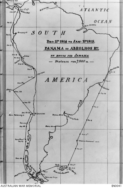 A map showing the course taken by HMAS Australia between 11 December ...