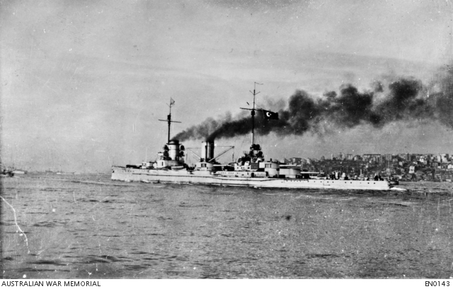 The surrendered German battle cruiser Goeben. | Australian War Memorial