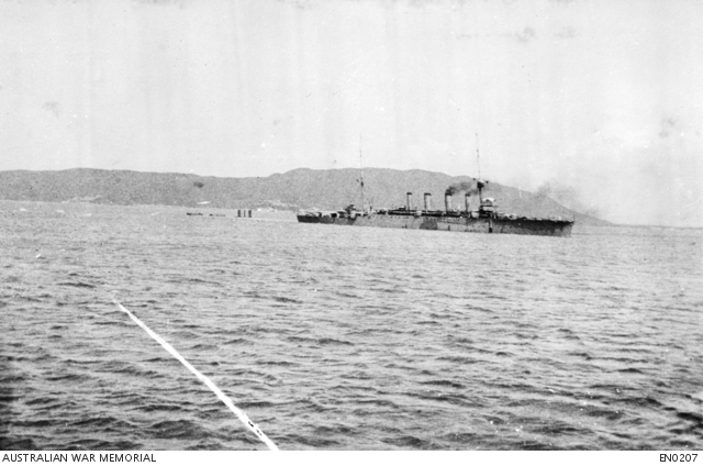 HMAS Melbourne towing targets during gunnery practice near Jamaica. The ...