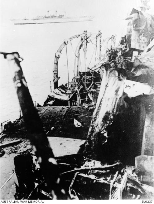Looking aft on the starboard side of the German raider Emden after she ...