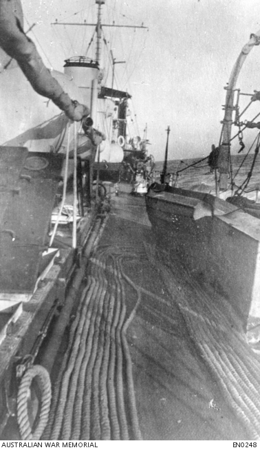 Aboard the destroyer HMAS Swan during a patrol. From September 1917 to ...