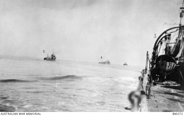 The Australian destroyers HMAS Huon, HMAS Parramatta and HMAS Torrens ...