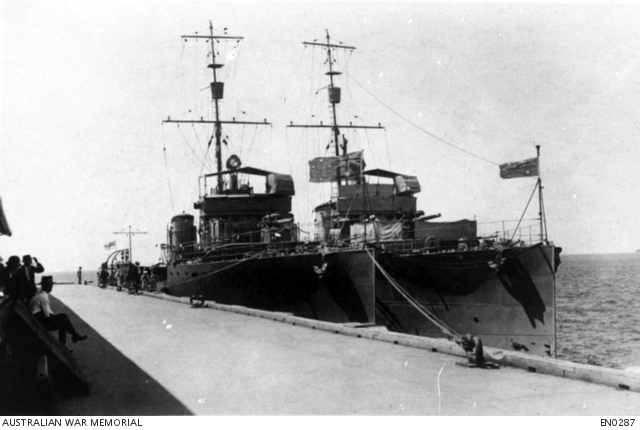 The destroyer HMAS Torrens alongside the wharf. She left England on 15 ...