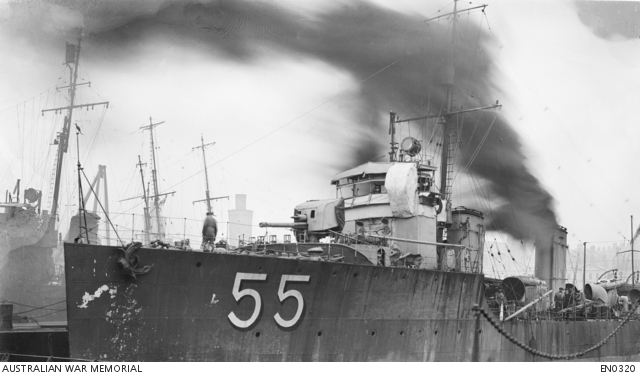 The destroyer HMAS Parramatta after leaving dry dock. Note the number ...
