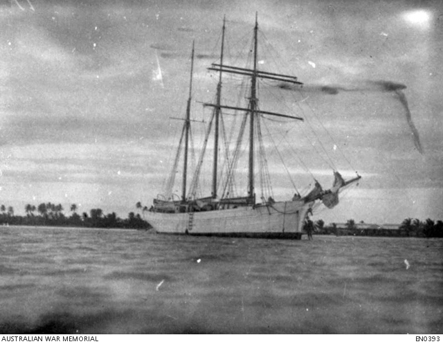 The schooner Ayesha at Direction Island. The party from the German ...