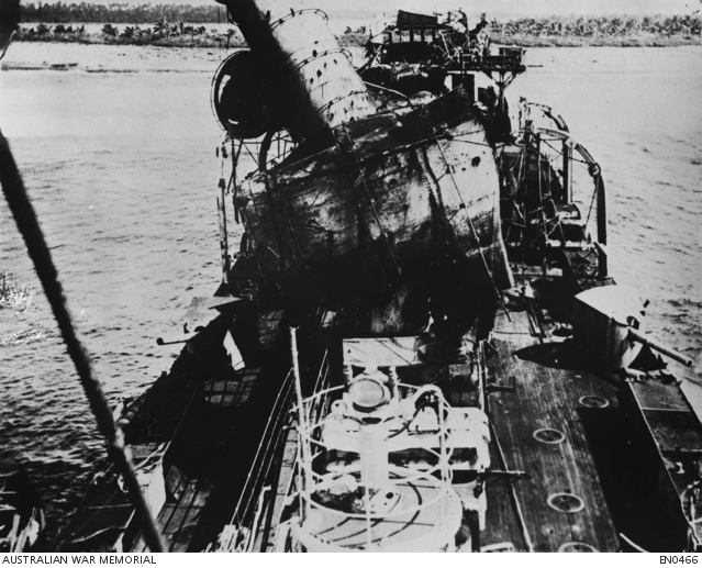 Looking towards the bridge on the German cruiser Emden after her ...