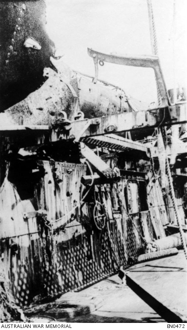 The starboard side of the German cruiser Emden, which lay wrecked at ...