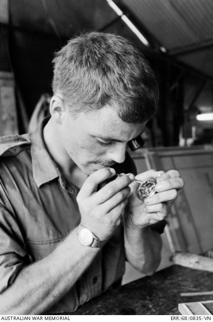 Nui Dat, South Vietnam. 1968-09. Craftsman Ian Callander of Box Hill ...