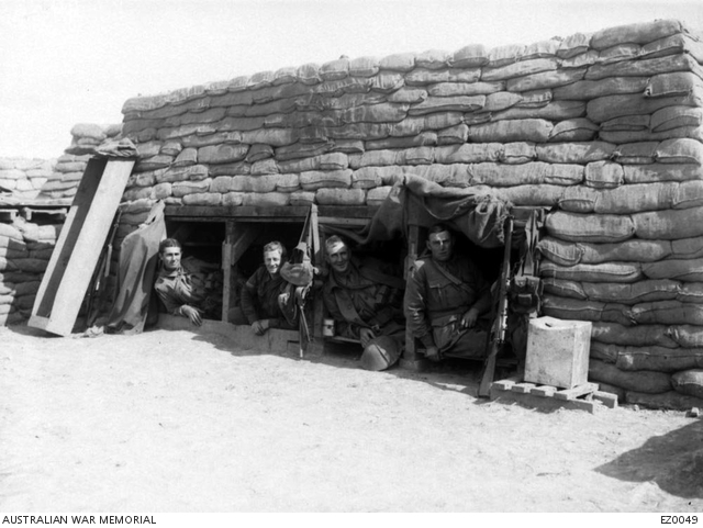 Group portrait of four unidentified Australian soldiers in the front ...