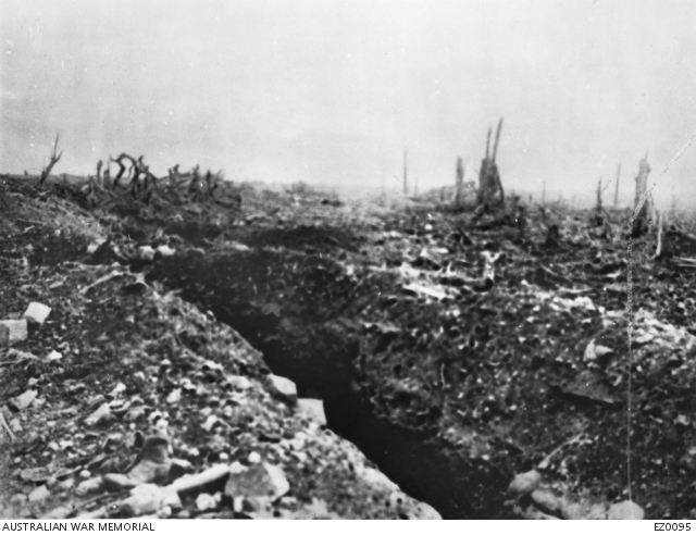 The main street of Pozieres after heavy bombardment by the British and ...