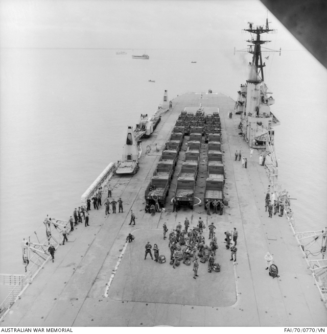 South Vietnam. November 1970. A wisp of smoke from its funnel and HMAS ...