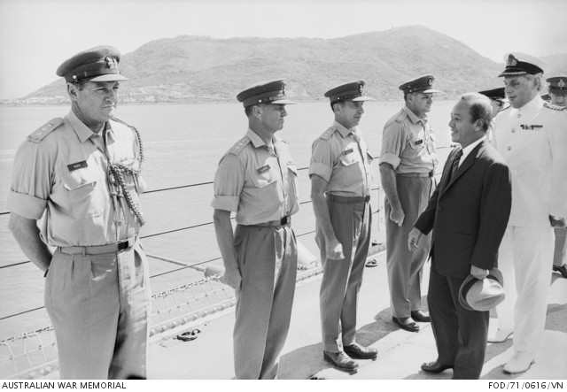 South Vietnam. 8 December 1971. Aboard HMAS Sydney during the President ...