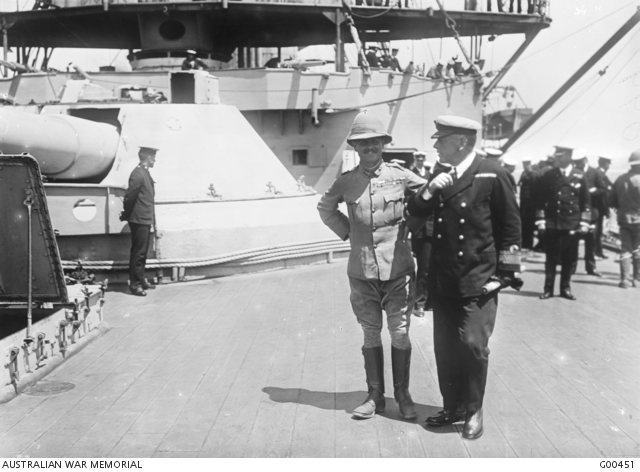 General Birdwood and Admiral Thursby on board HMS Canopus, probably in ...