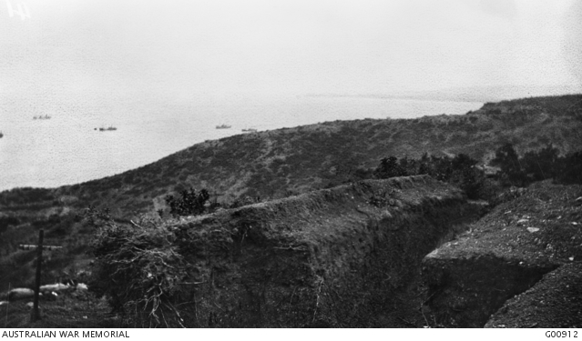 Gallipoli Peninsula, Turkey. October 1915. A trench on the Razor Back ...