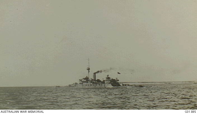 At Sea, Turkey. July 1915. HMS Humber, the first monitor which appeared ...
