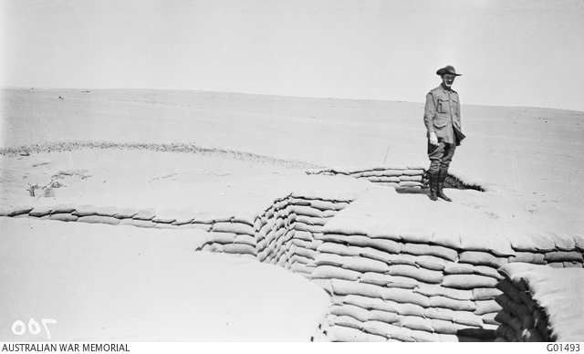 A portion of the 9th Battalion trenches in the desert at Serapeum ...