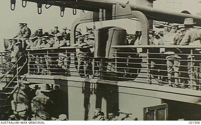At Sea. 30 March 1916. Troops on the transport HMT Transylvania, while ...