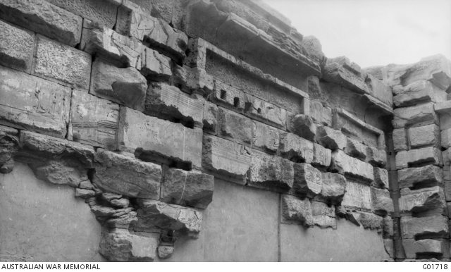 Luxor, Egypt. 1915. Rough unfinished wall at Temple of Medinet Habn ...