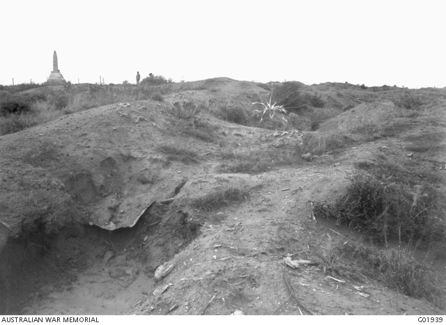 The remains of trenches and overhead cover at Lone Pine from which both ...
