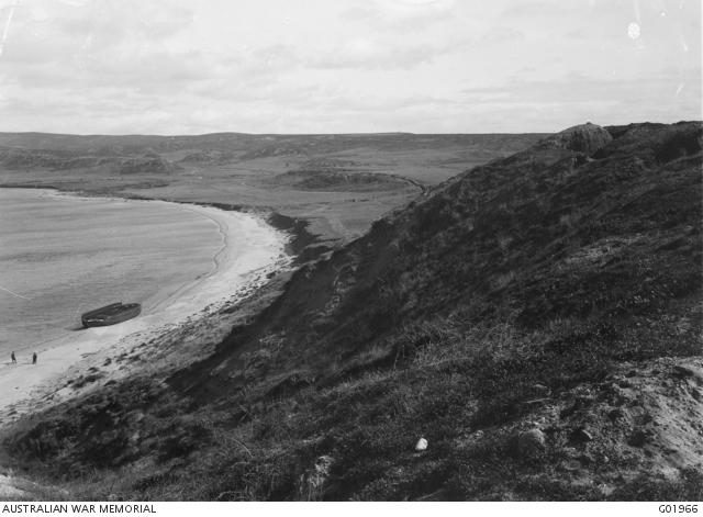 The landing place of Leane's party on Gaba Tepe from above. Note the ...