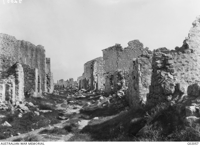 The ruins in the main street in Krithia, Cape Helles. One of a series ...