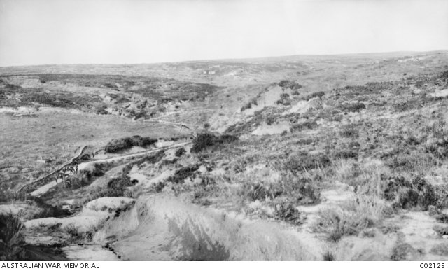 Gully Ravine showing an old Turkish cemetery (middle ground) near the ...