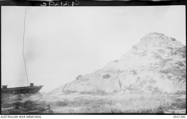 The mouth of Gully Ravine showing a section of a lighter which went ...