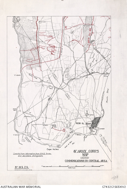 8th Army Corps map shewing communications to cen | Australian War Memorial