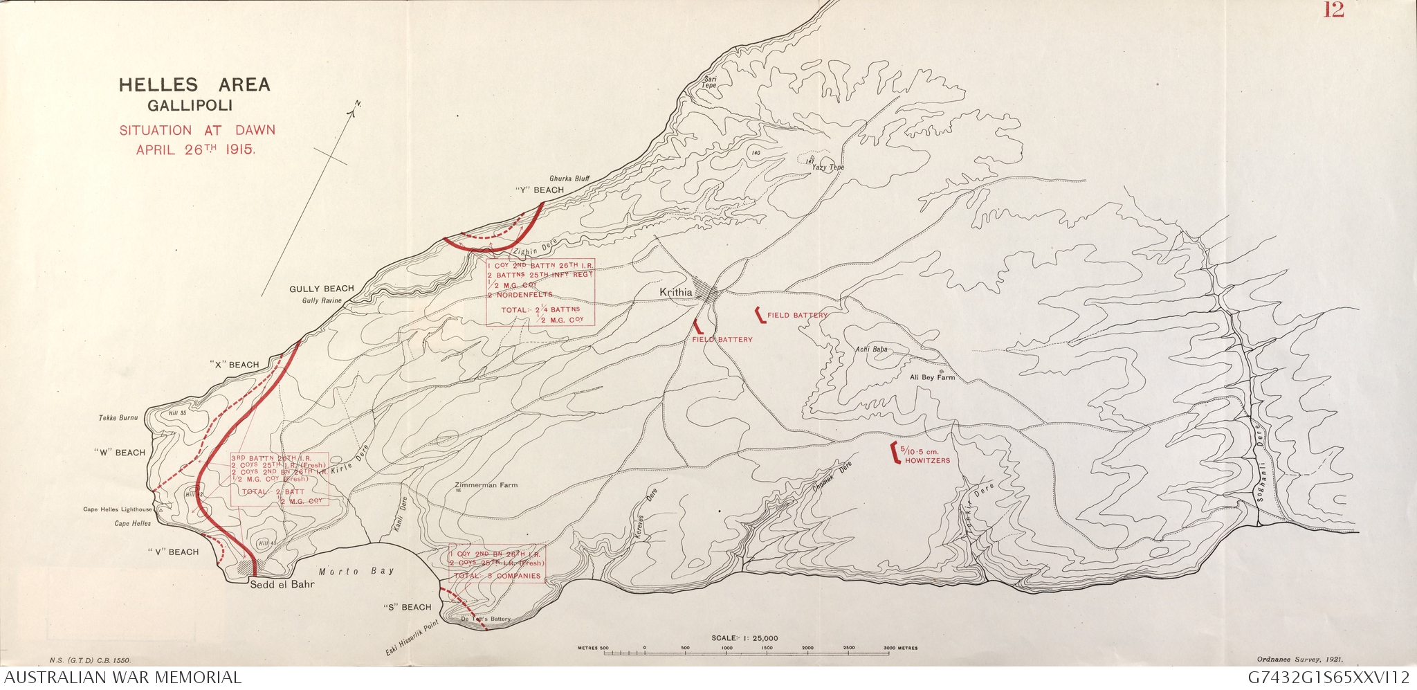 Helles Area Gallipoli Situation at Dawn April 26 | Australian War Memorial