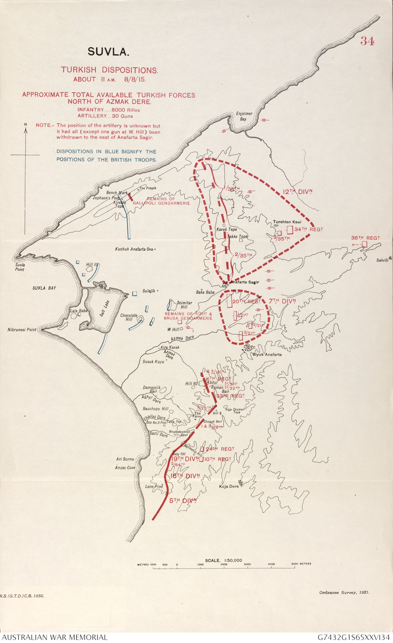 Suvla Turkish Dispositions About 11am 8/8/15 | Australian War Memorial