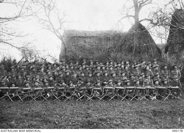 Outdoors group portrait of unidentified members of the 12th Australian ...