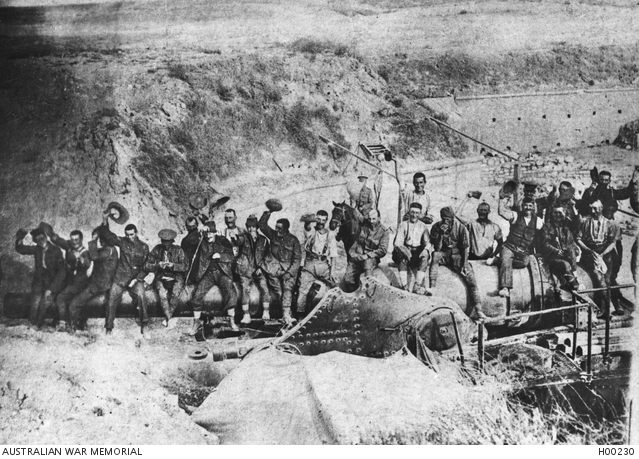 A captured Turkish gun which had been in an emplacement at Kum Kale on ...